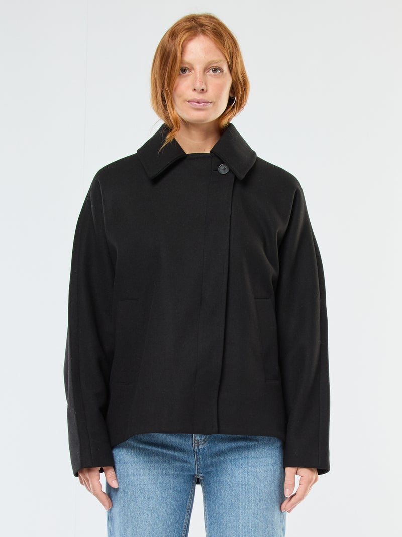 Abrigo capa estilo lanoso - Negro - Mujer - 35.00€ - Kiabi