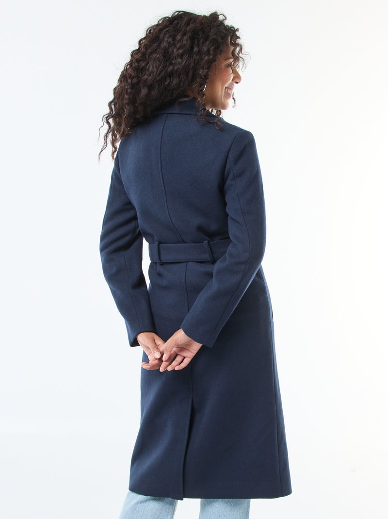 Abrigo largo tipo lana con cinturón - Azul - Mujer - 49.00€ - Kiabi