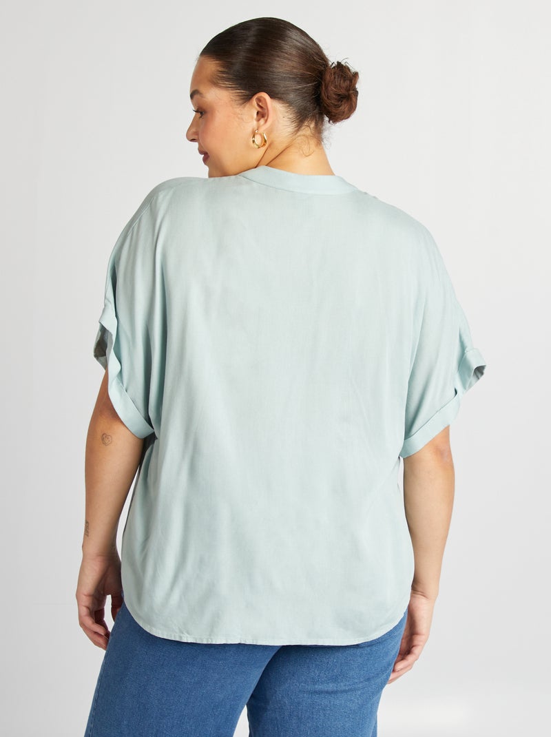 Blusa lisa de manga corta - AZUL - Tallas grandes - Mujer - 25.00€ - Kiabi