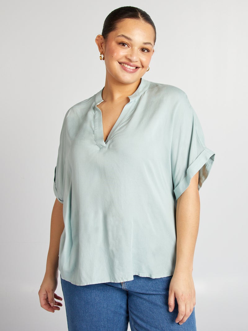 Blusa lisa de manga corta - AZUL - Tallas grandes - Mujer - 25.00€ - Kiabi