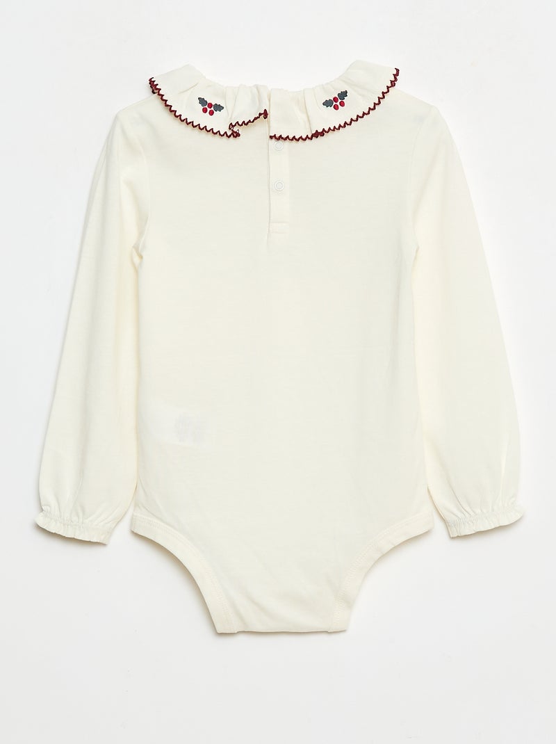 Body con cuello Claudine y manga larga - Blanco - Bebé niña - 6.00€ - Kiabi