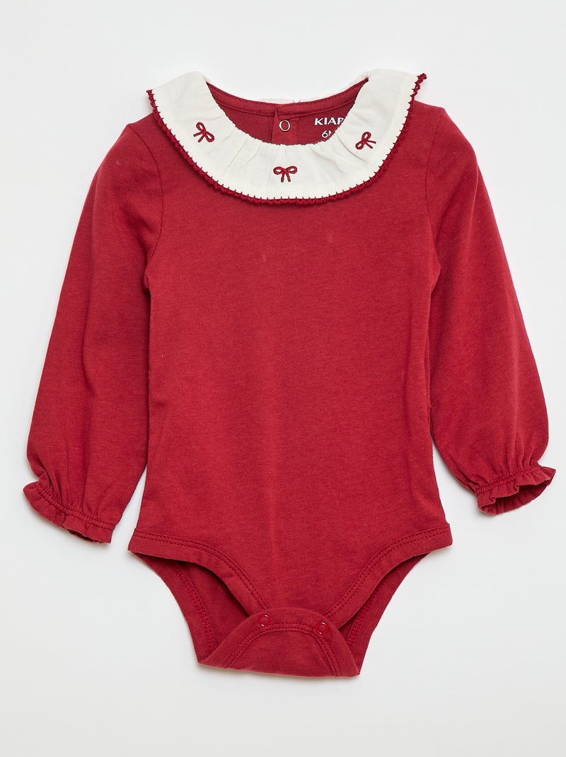 Body con cuello Claudine y manga larga - Rojo - Bebé niña - 6.00€ - Kiabi