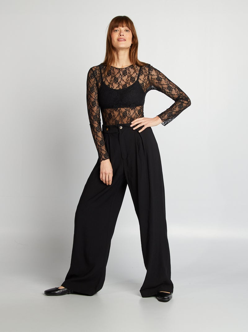 Body de encaje de manga larga - negro - Mujer - 15.00€ - Kiabi