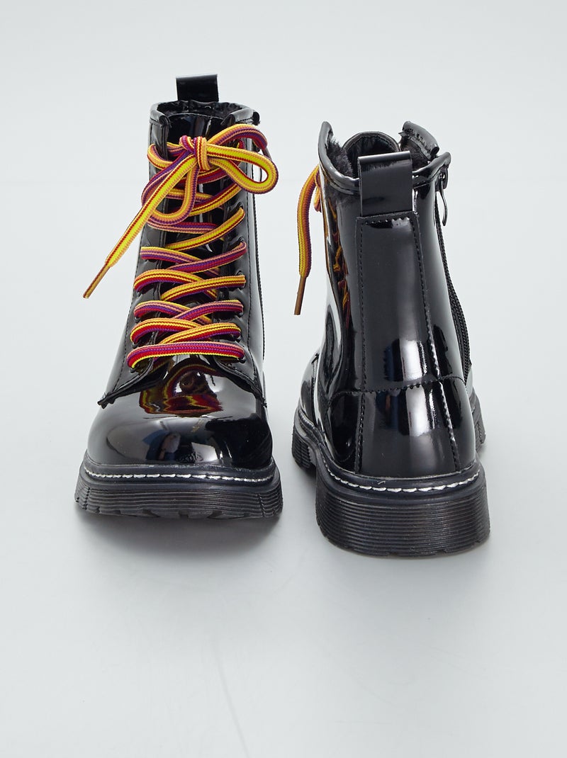 Botines altos acharolados con cordones de fantasía - NEGRO - 28.00€ - Kiabi