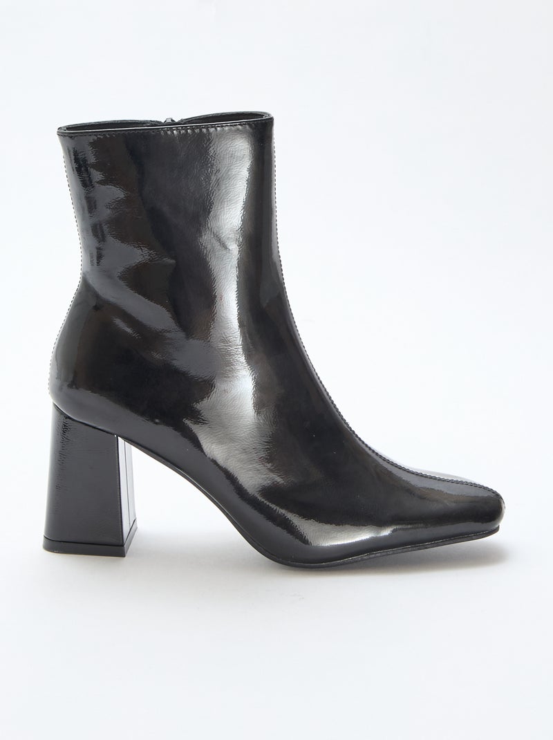 Botines charol con tacón cuadrado - Negro - Mujer - 35.00€ - Kiabi