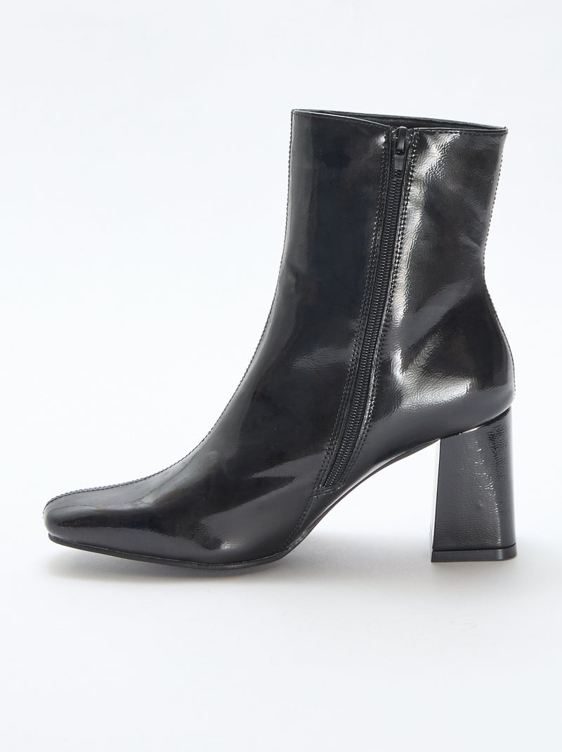 Botines charol con tacón cuadrado - Negro - Mujer - 35.00€ - Kiabi