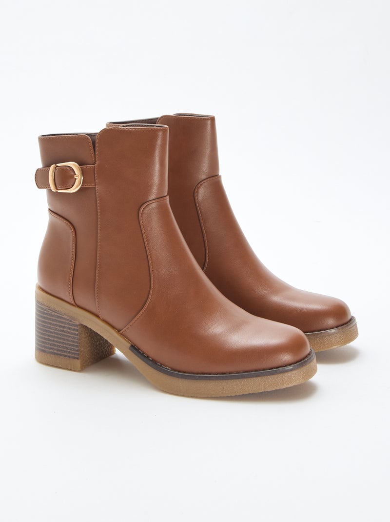 Botines con tiras de hebillas doradas - Marron - Mujer - 34.00€ - Kiabi