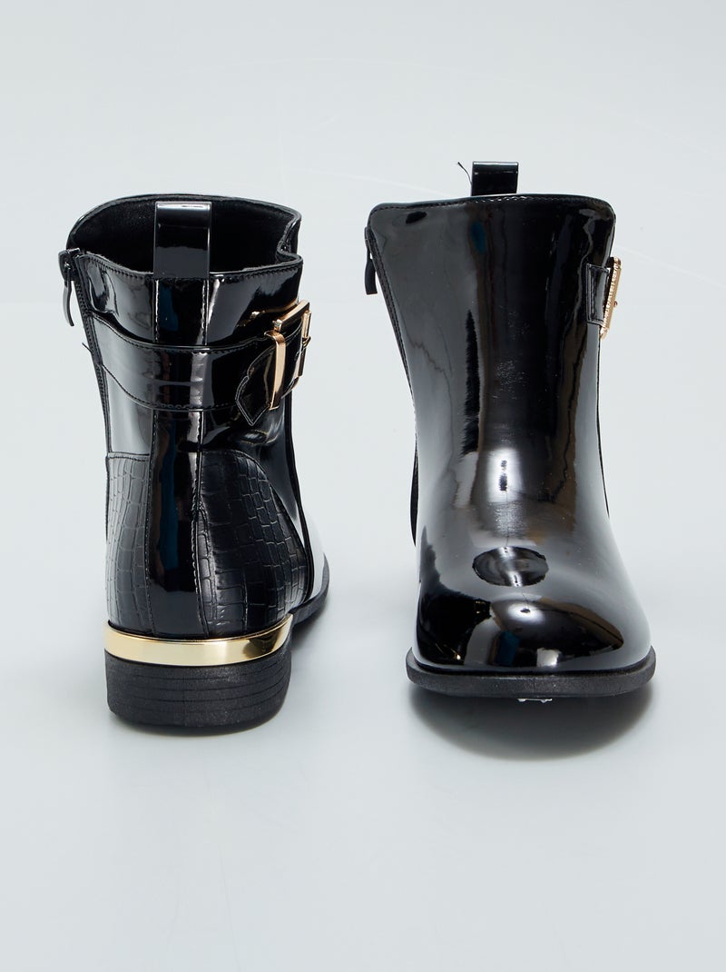 Botines de charol con efecto cocodrilo - NEGRO - 30.00€ - Kiabi