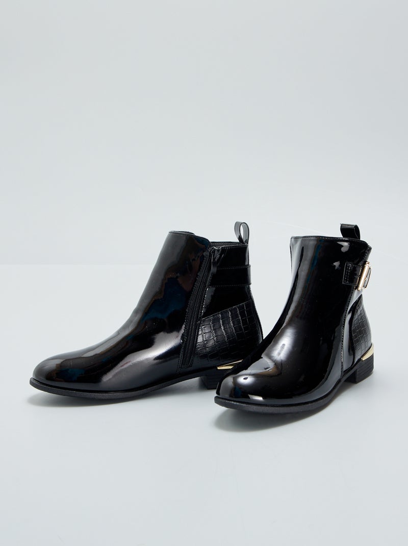 Botines de charol con efecto cocodrilo - NEGRO - 30.00€ - Kiabi
