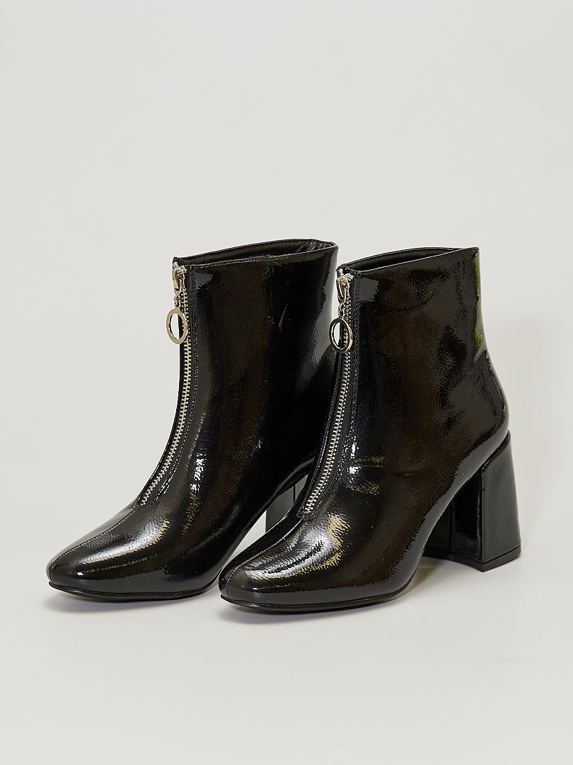 Botines de charol con tacón y cremallera - NEGRO - Kiabi - 28.00€