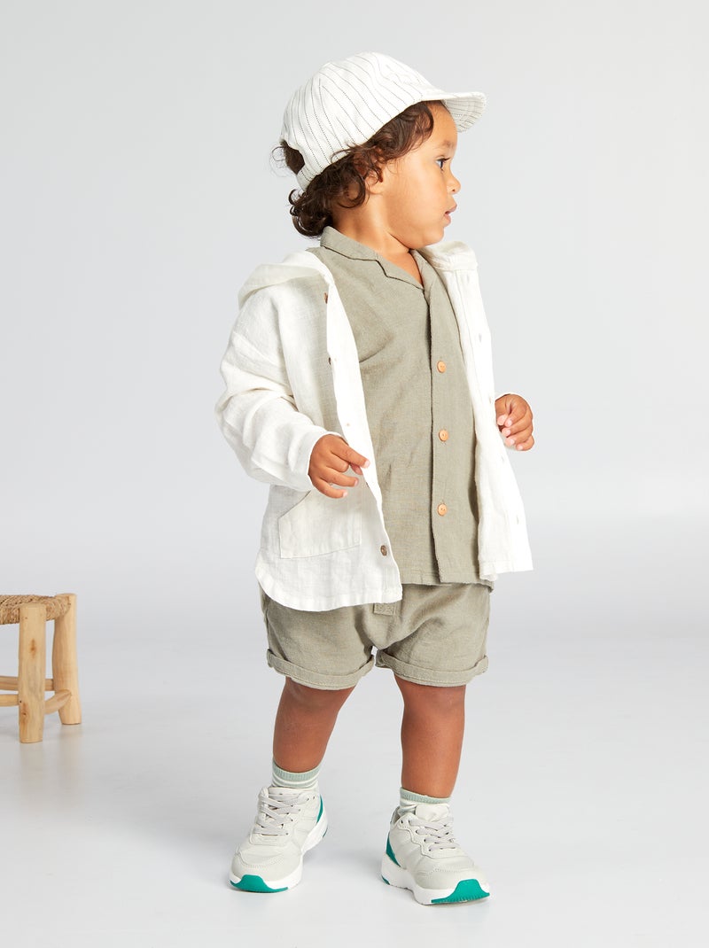 Camisa con capucha de lino y algodón - Blanco - Kiabi - 13.00€ Camisa con capucha de lino y algodón - Blanco - Kiabi - 13.00€