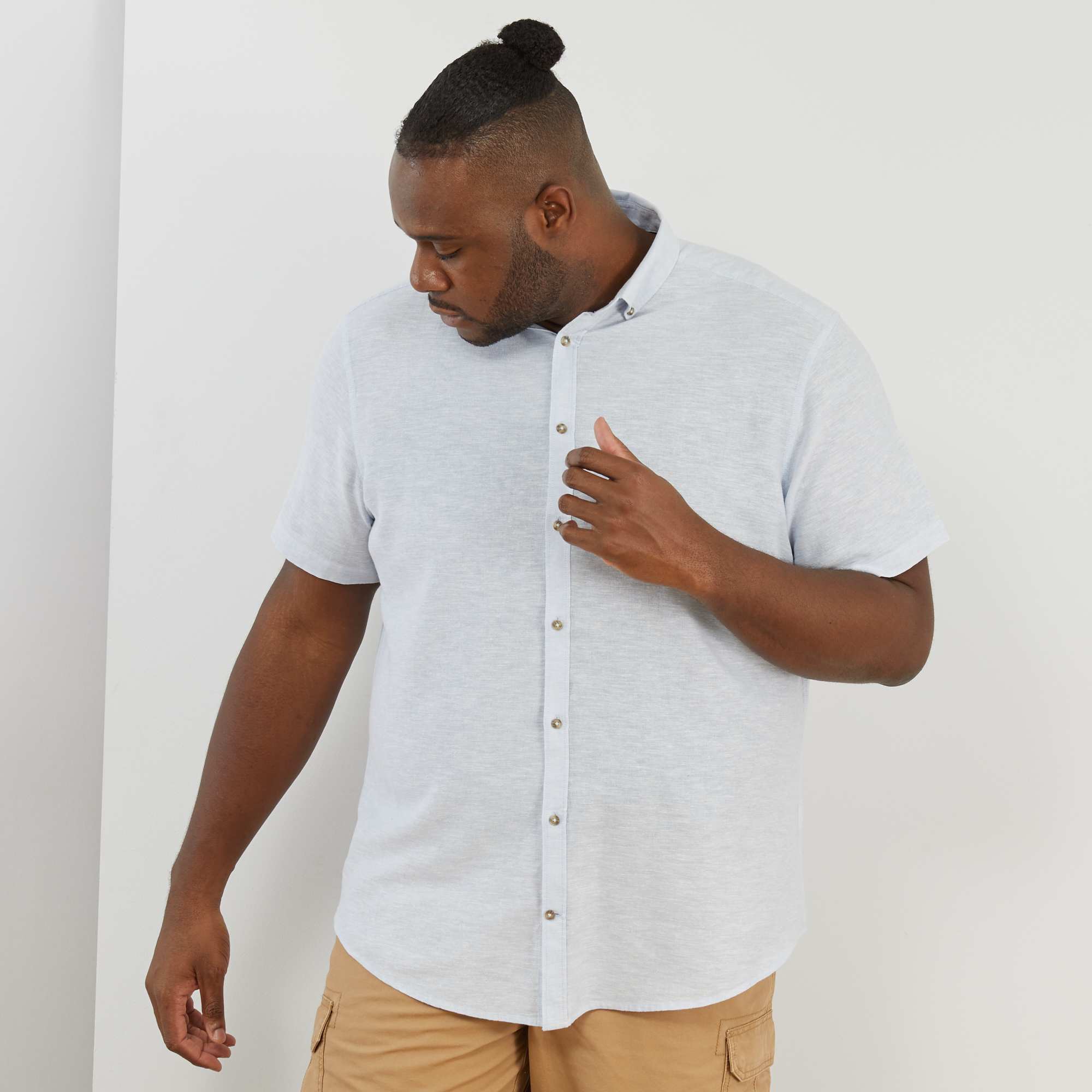 Camisa de lino y algodón Tallas grandes hombre - blanco - Kiabi - 15,00€ Camisa de lino y algodón Tallas grandes hombre - blanco - Kiabi - 15,00€