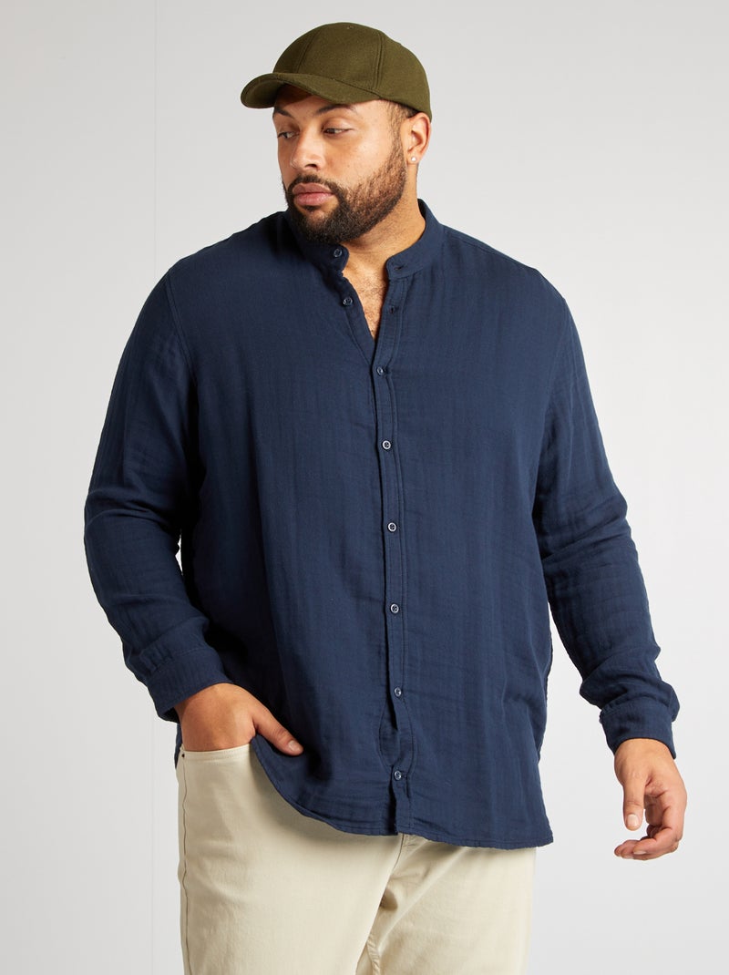 Camisa dobby con cuello mao - azul - Tallas grandes - Hombre - 22.00 ...