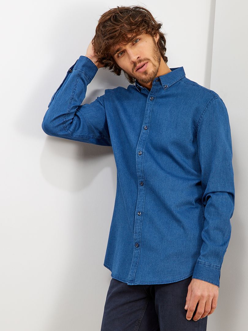Camisa slim de piqué de algodón - azul - Kiabi - 15.00€