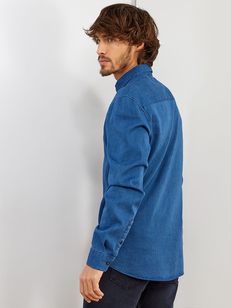 Camisa slim de piqué de algodón - azul - Kiabi - 15.00€