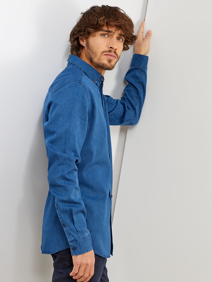 Camisa slim de piqué de algodón - azul - Kiabi - 15.00€