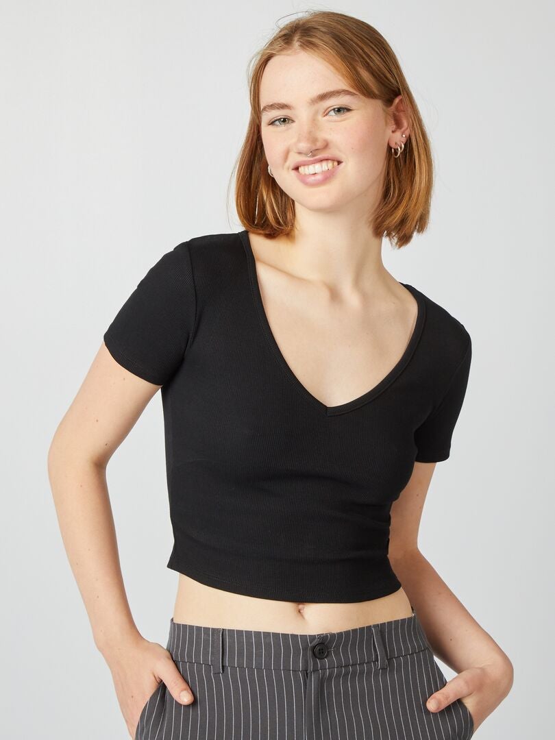 Camiseta básica crop top - negro - Kiabi - 5.00€