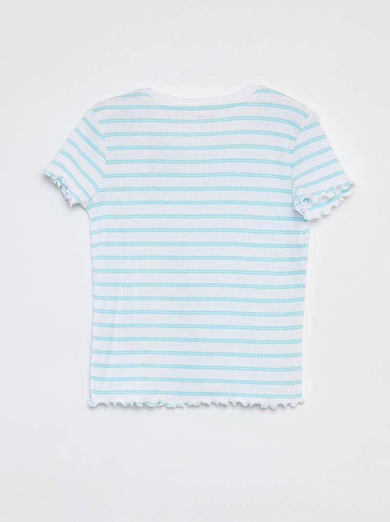 Camiseta de canalé con bordes ondulados y estampados - AZUL - Niña - 5. ...