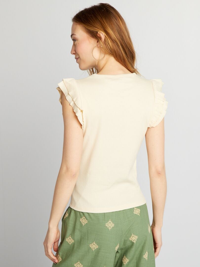 Camiseta De Canalé Con Manga Con Volantes Blanco Kiabi 10 00€