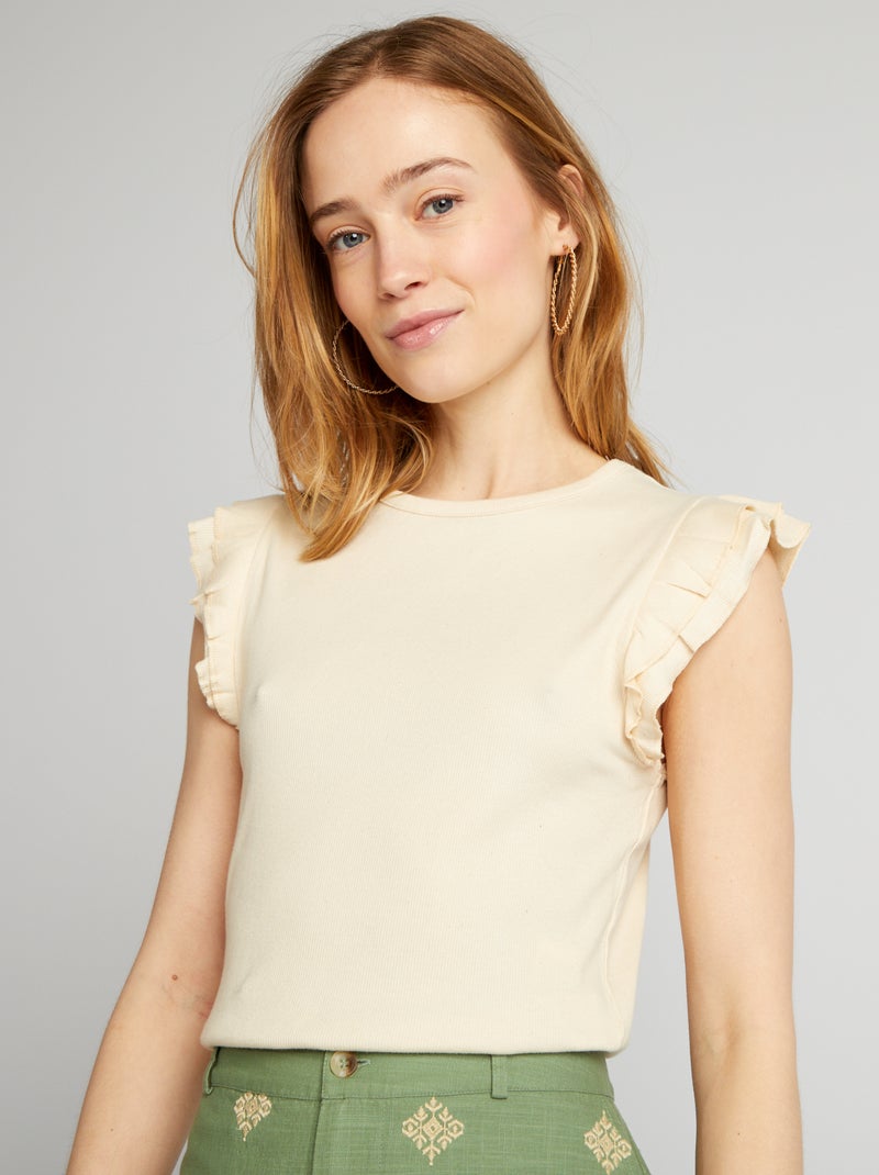 Camiseta De Canalé Con Manga Con Volantes Blanco Kiabi 10 00€