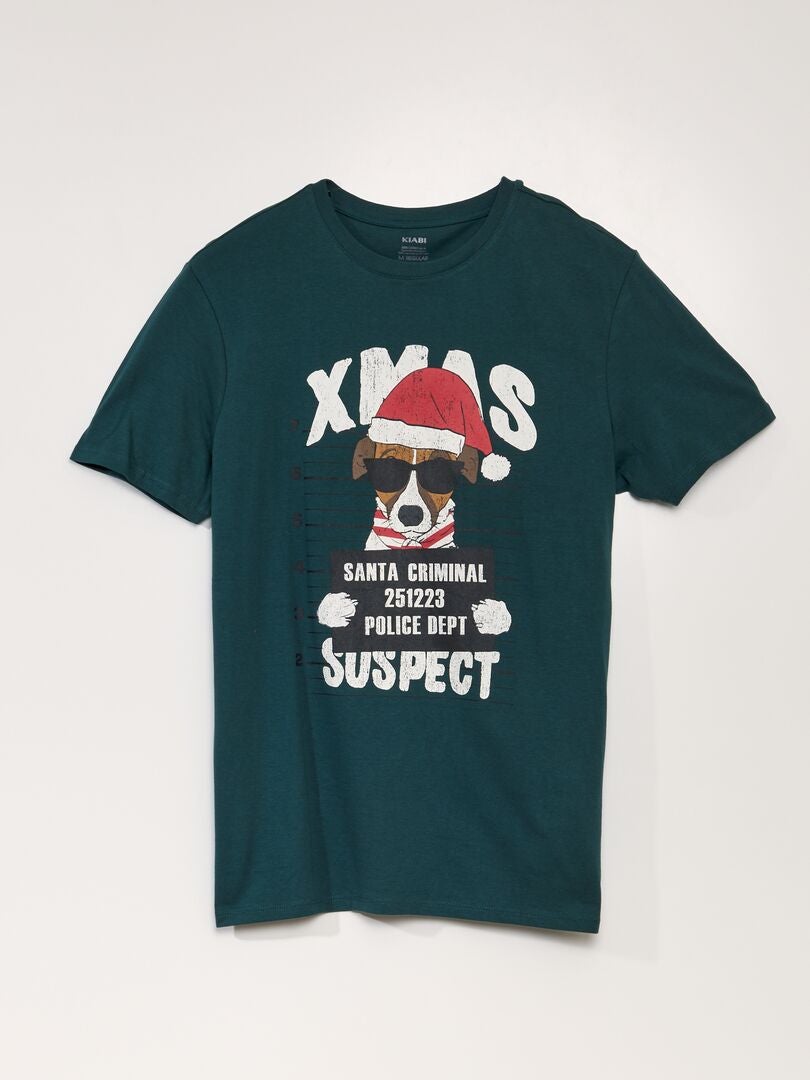Camiseta de manga corta estampado 'Navidad' - VERDE - Kiabi - 7.00€