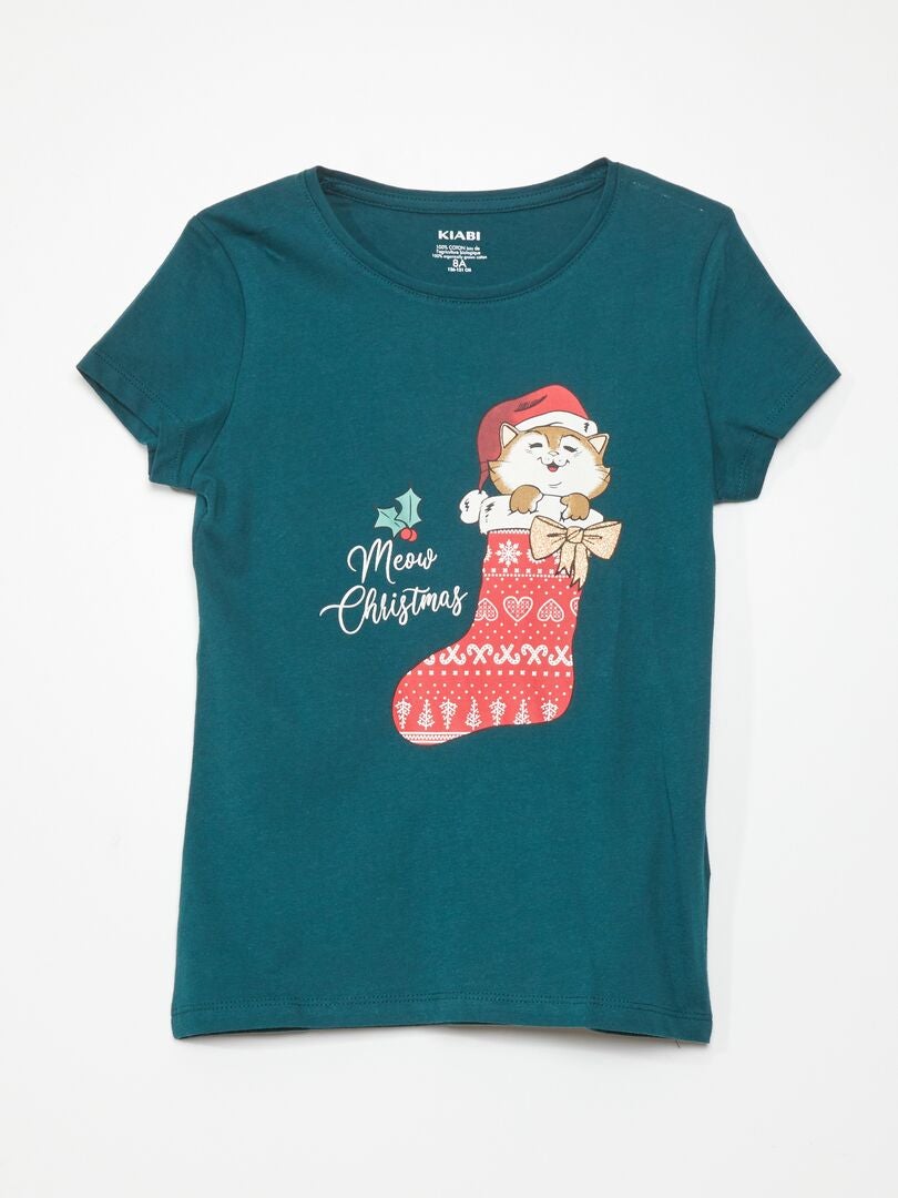 Camiseta de punto con estampado de 'Navidad' - VERDE - Kiabi - 4.00€