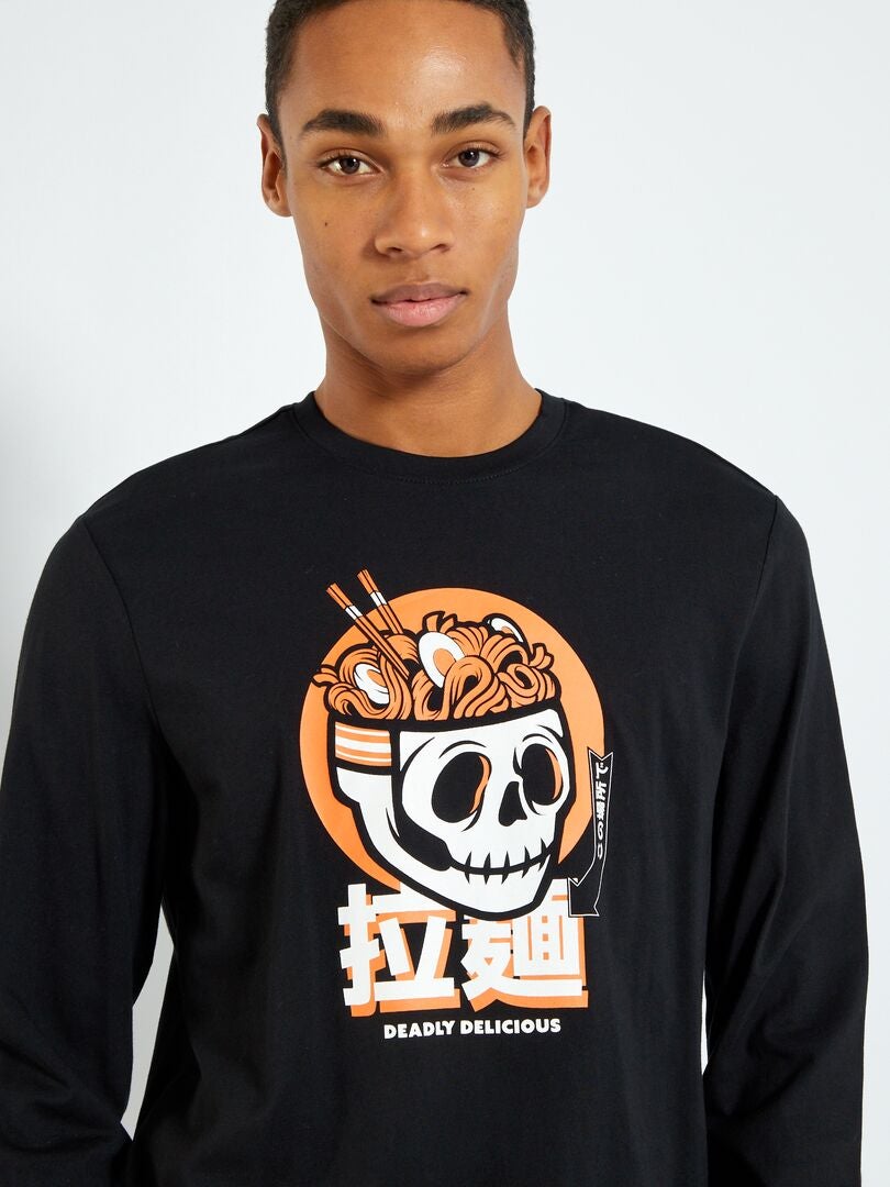 Camiseta estampada de manga larga - NEGRO - Kiabi - 6.00€