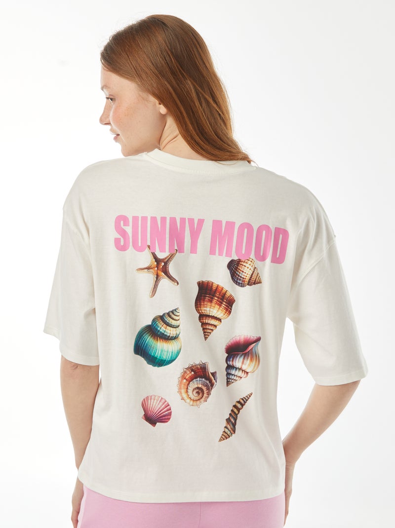 Camiseta oversize de manga corta estampada 'conchas' - Blanco ...