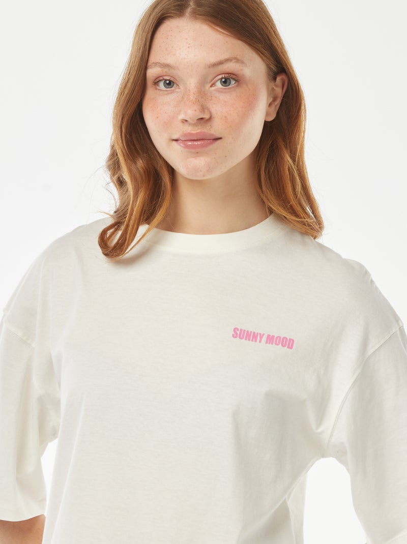 Camiseta oversize de manga corta estampada 'conchas' - Blanco ...