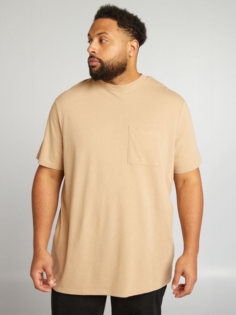 Camiseta texturizada lisa - BEIGE - Kiabi - 15.00€