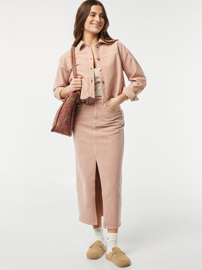 Cazadora vaquera con bordados - ROSA - Mujer - 20.00€ - Kiabi