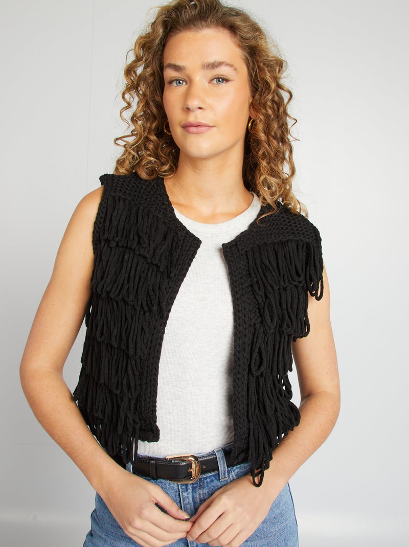 Chaleco con flecos - negro - Mujer - 20.00€ - Kiabi