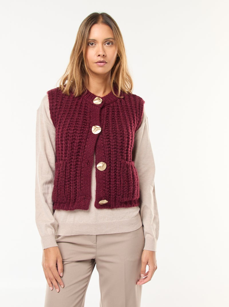 Chaleco sin mangas con abertura de botones grandes martillados - Rojo - Mujer - 20.00€ - Kiabi