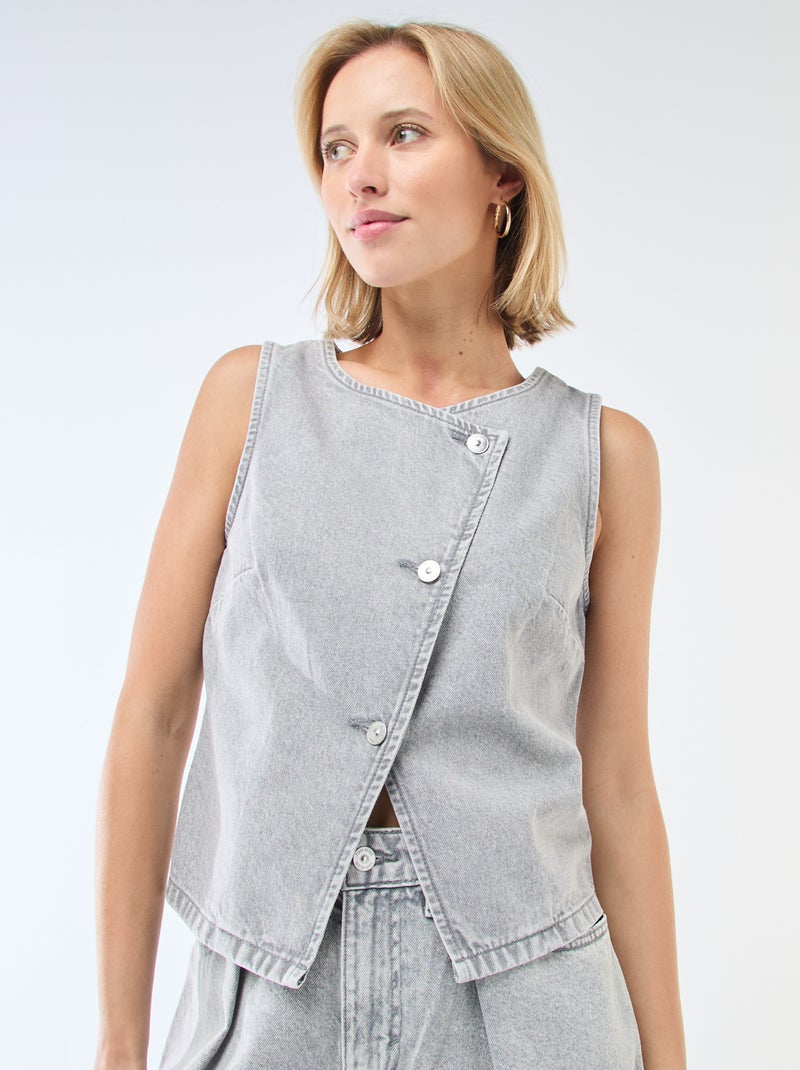Chaleco sin mangas denim - Gris - Mujer - 18.00€ - Kiabi