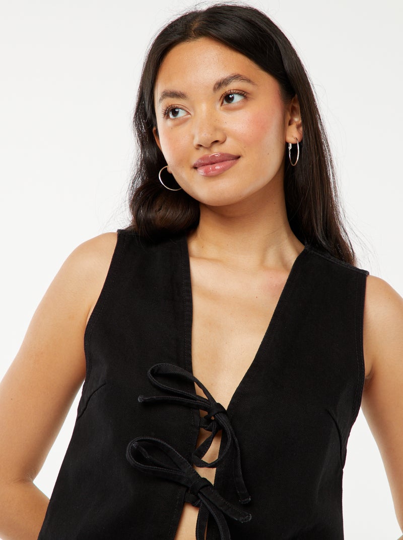 Chaleco vaquero con abertura anudada - Negro - Mujer - 15.00€ - Kiabi