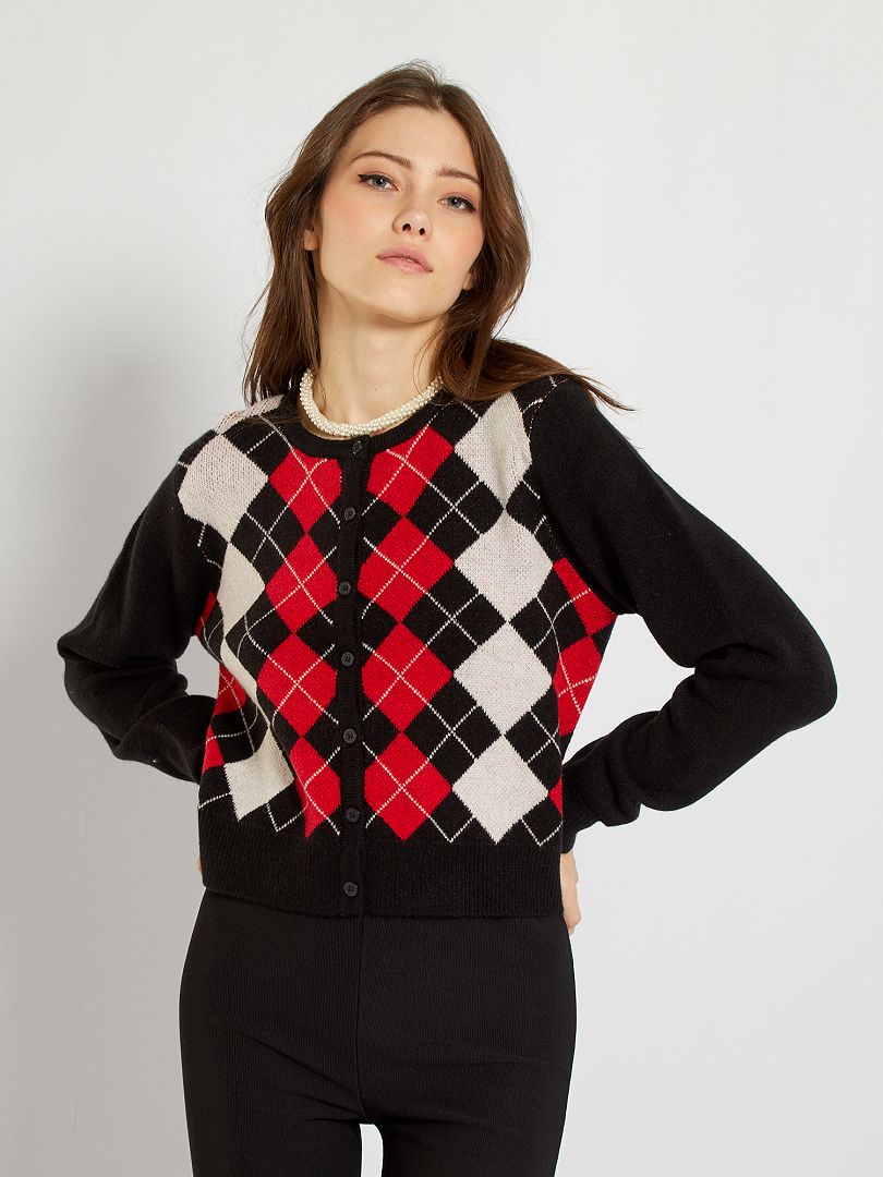 Chaqueta de punto con estampado de 'rombos' - Negro - Kiabi - 14.00€