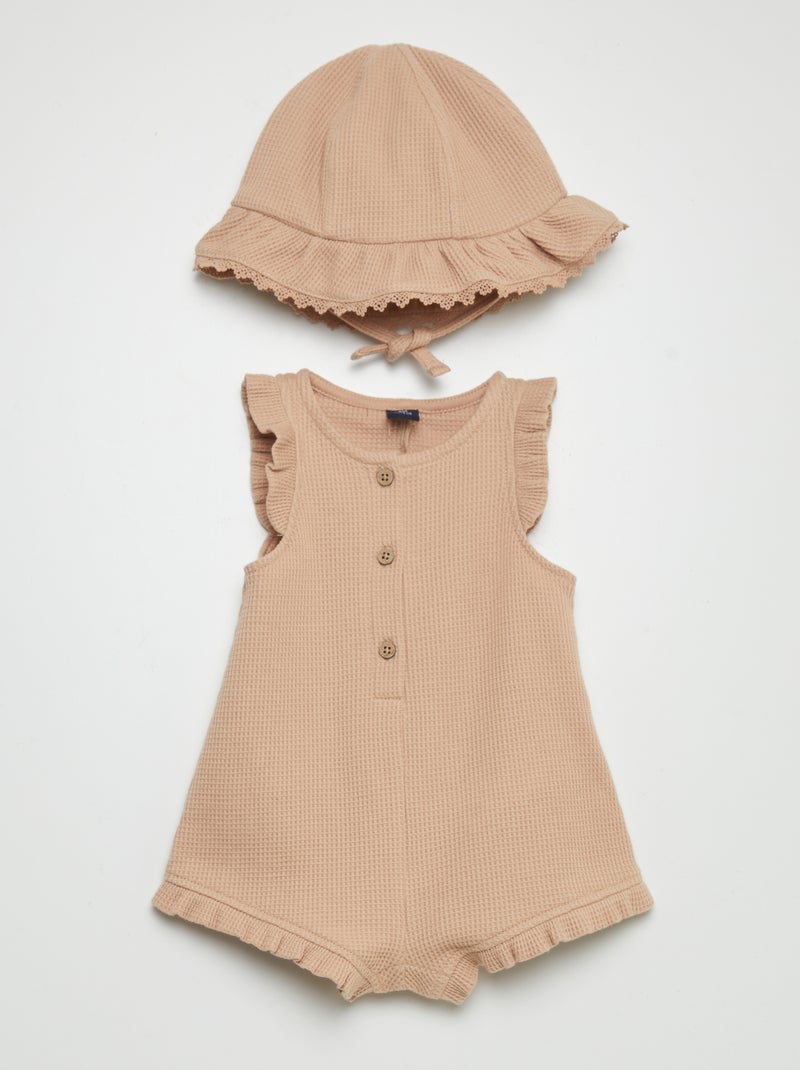 Conjunto de pelele + gorro bob nido de abeja - BEIGE - Kiabi - 15.00€