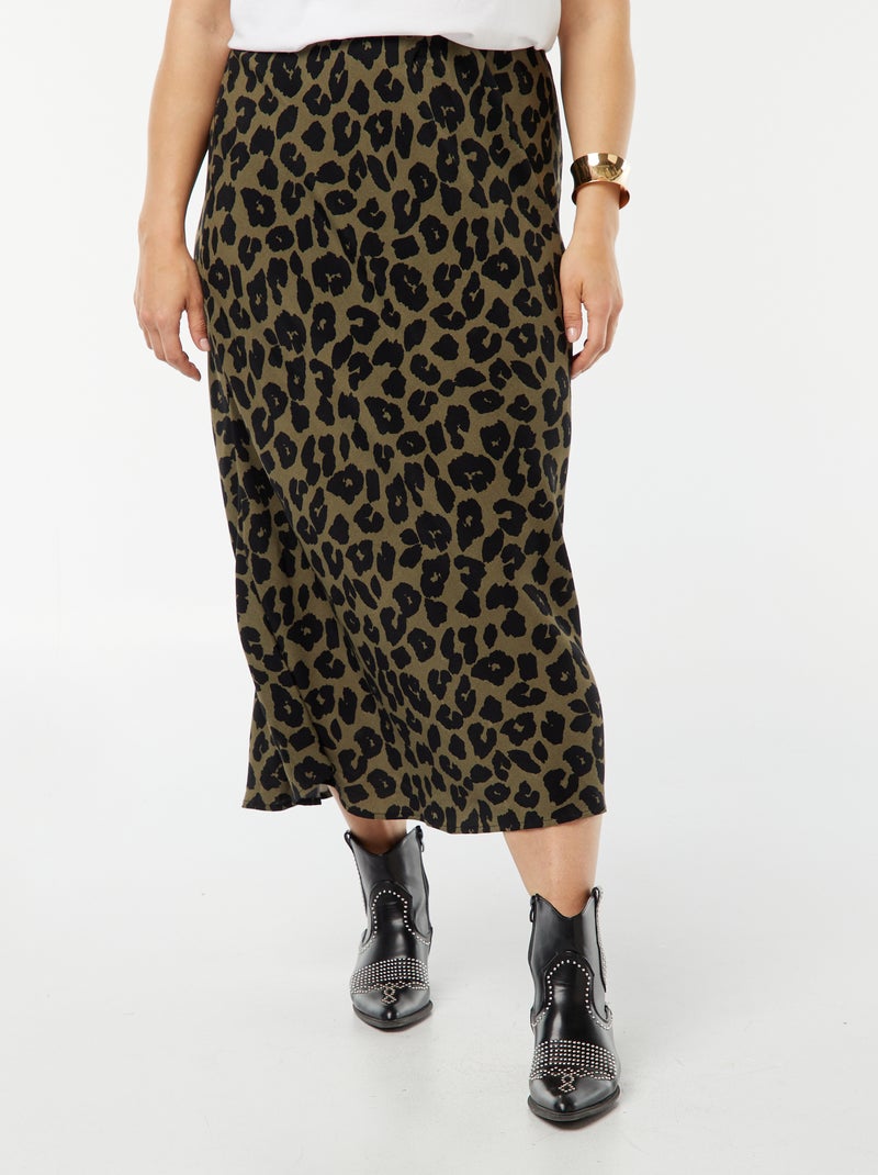 Falda midi de crespón - KAKI - Tallas grandes - Mujer - 22.00€ - Kiabi