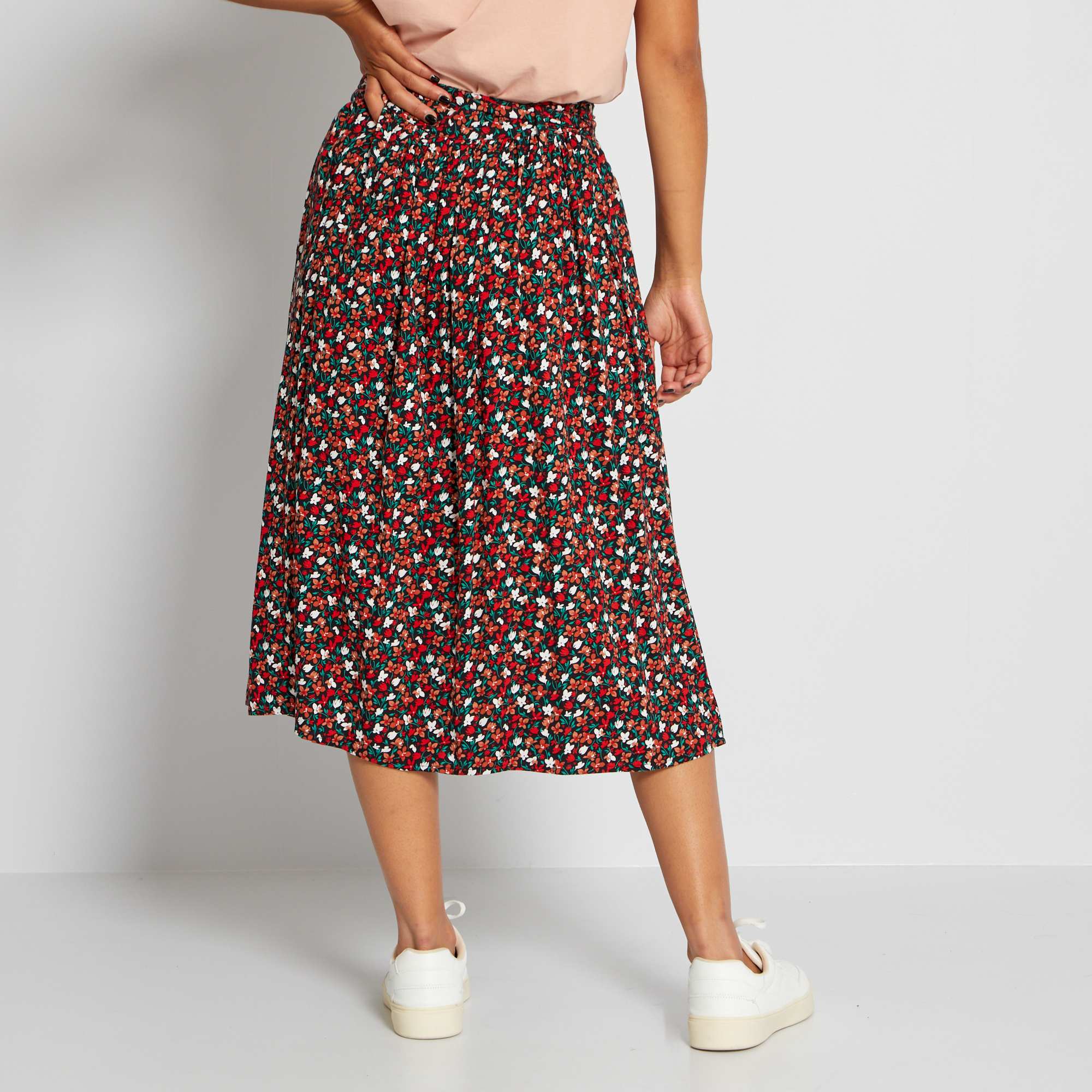 Falda Midi Estampada De Flores Mujer Talla 34 A 48 Negro Kiabi 1500€