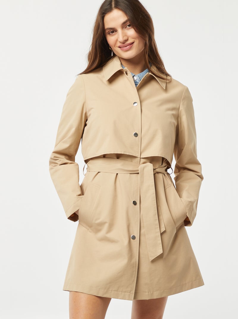 Gabardina midi con automáticos - BEIGE - Mujer - 35.00€ - Kiabi