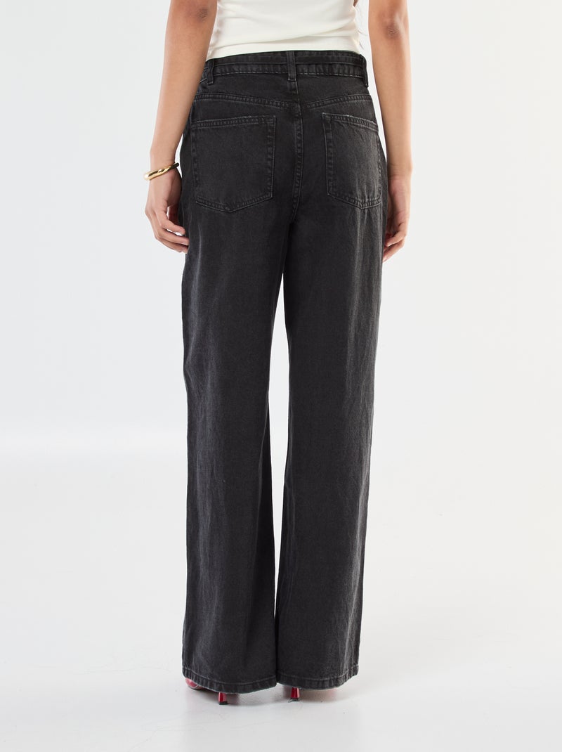Jean corte wide leg con cinturón fino de jean - Gris - Mujer - 25.00 ...