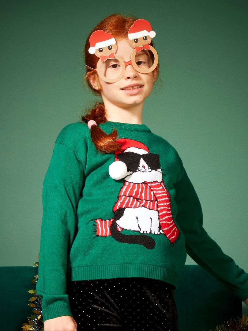 Jersey de Navidad con gato - VERDE - Kiabi - 10.00€