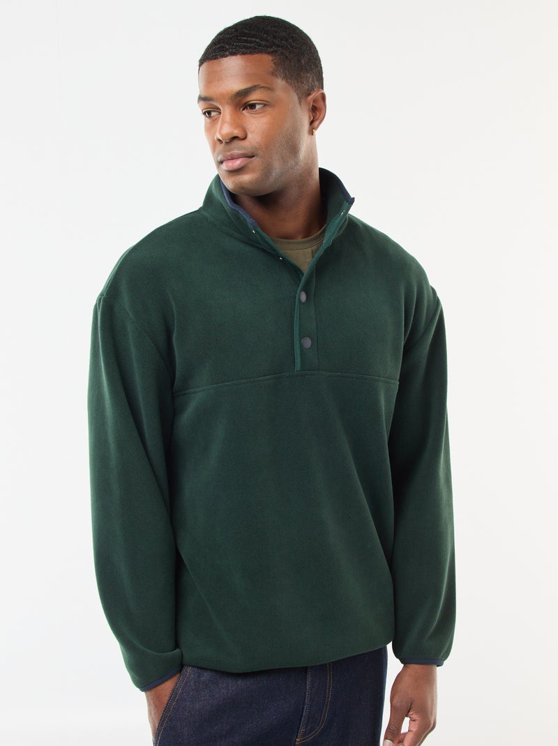 Jersey polar con cuello camionero con botones a presión - Verde ...