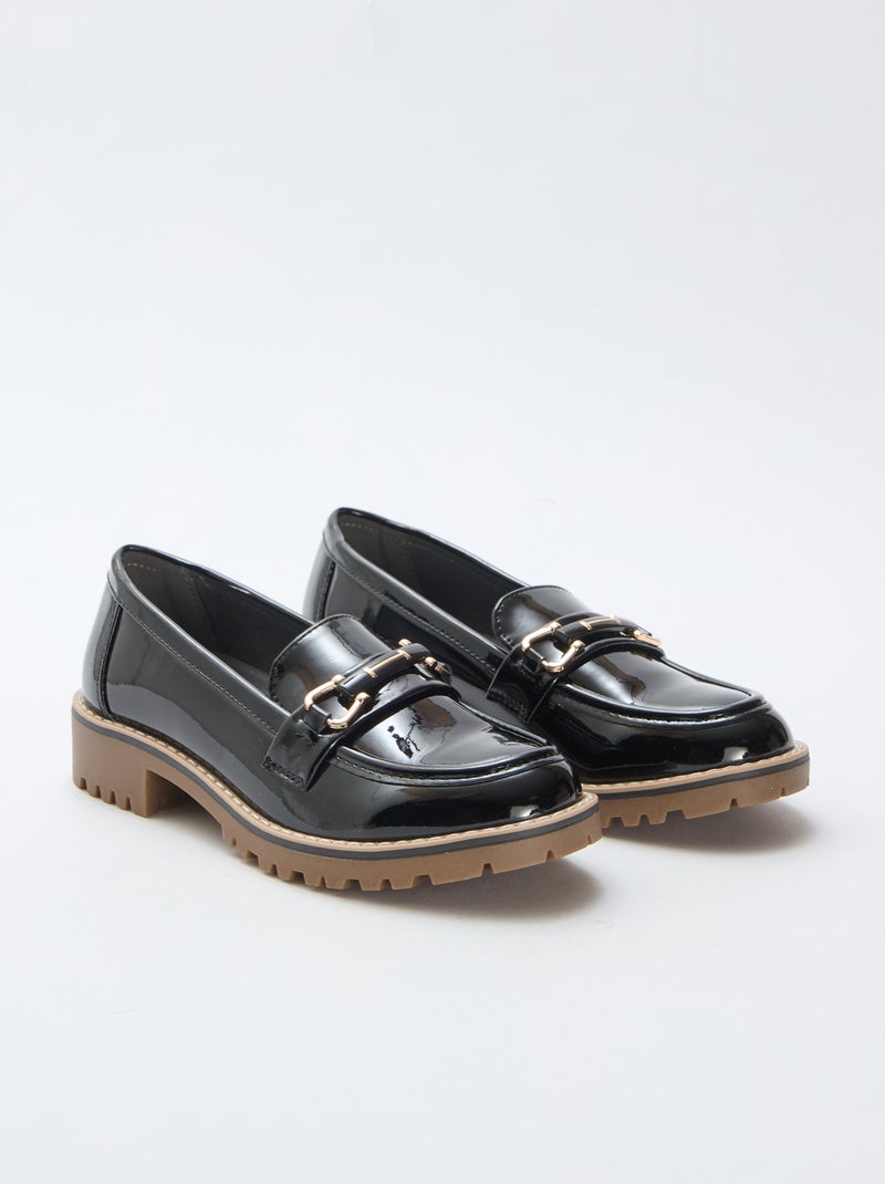 Mocasines charol con correas doradas decorativas - Negro - Mujer - 28. ...