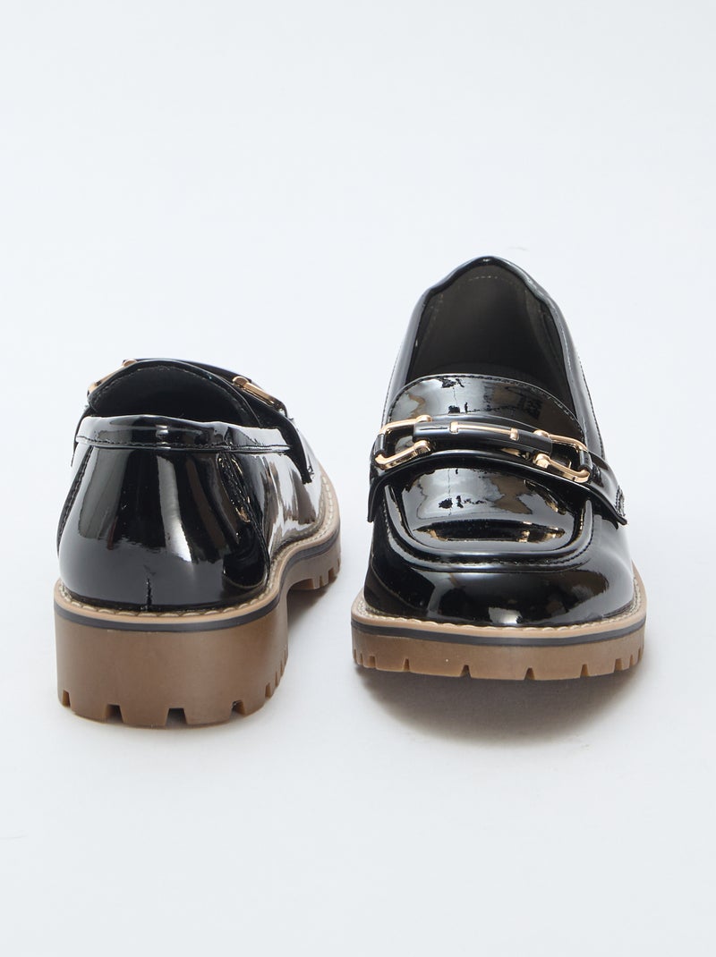 Mocasines charol con correas doradas decorativas - Negro - Mujer - 28. ...