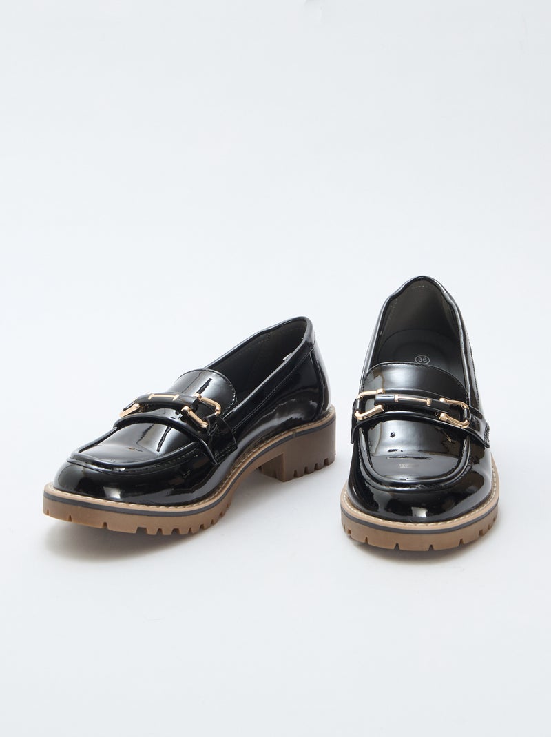 Mocasines charol con correas doradas decorativas - Negro - Mujer - 28. ...