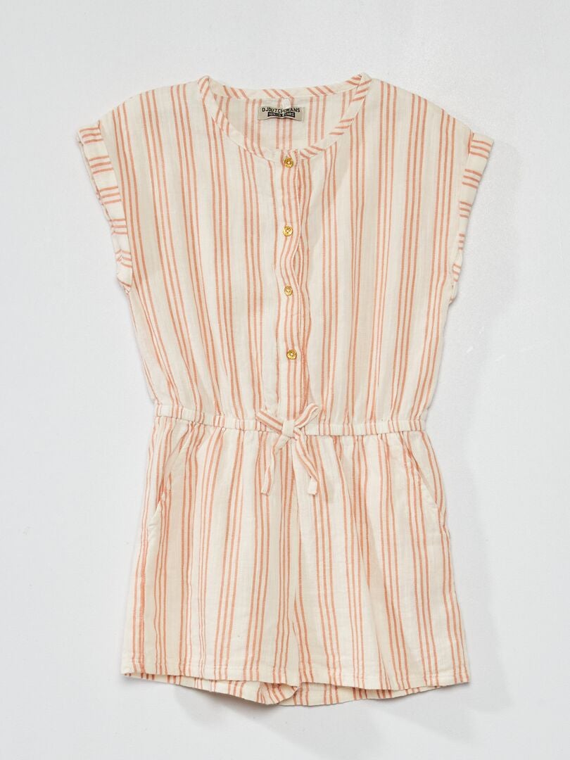 Mono corto a rayas con cuello redondo - BLANCO - Kiabi - 14.00€