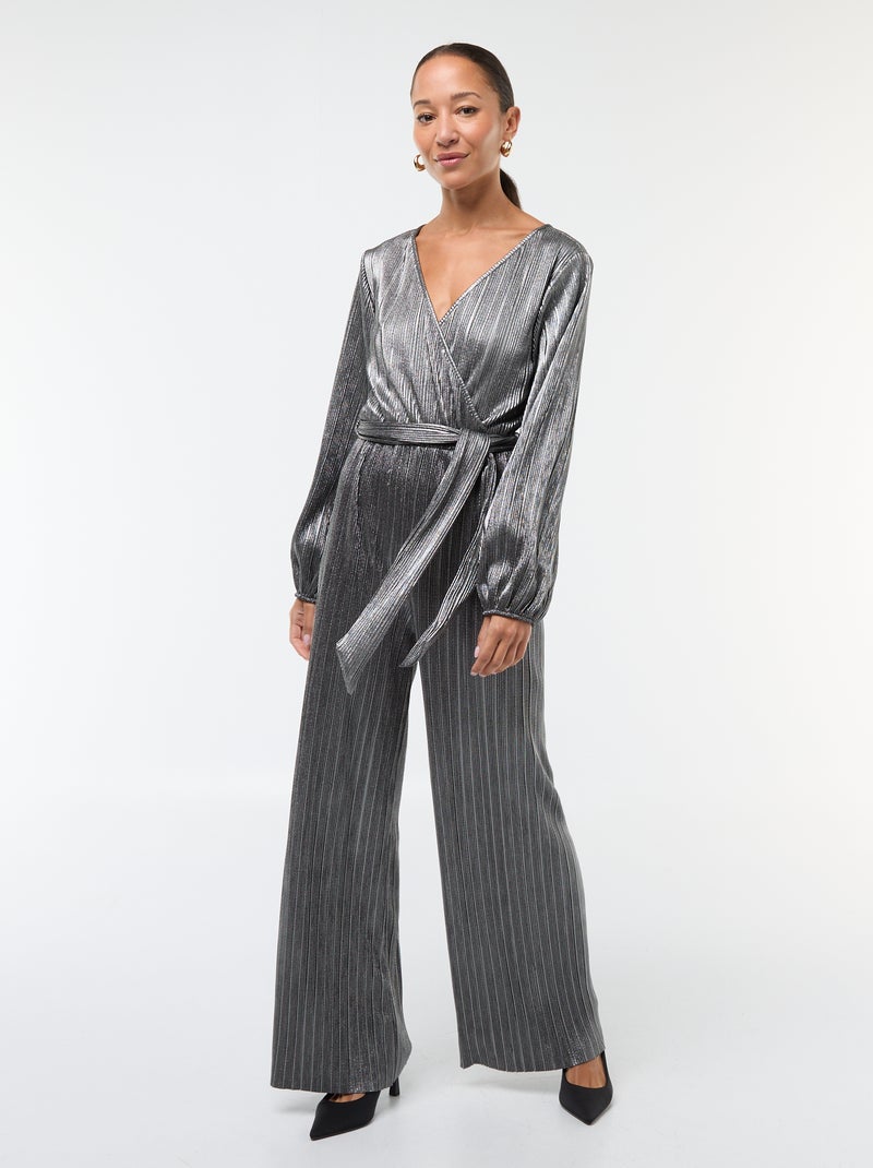 Mono de wide leg en punto plisado - Gris - Mujer - 30.00€ - Kiabi