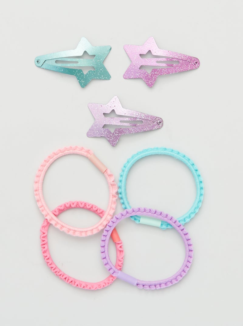 Pack de 3 pinzas + 4 gomas de fantasía - ROSA - Kiabi - 3.00€