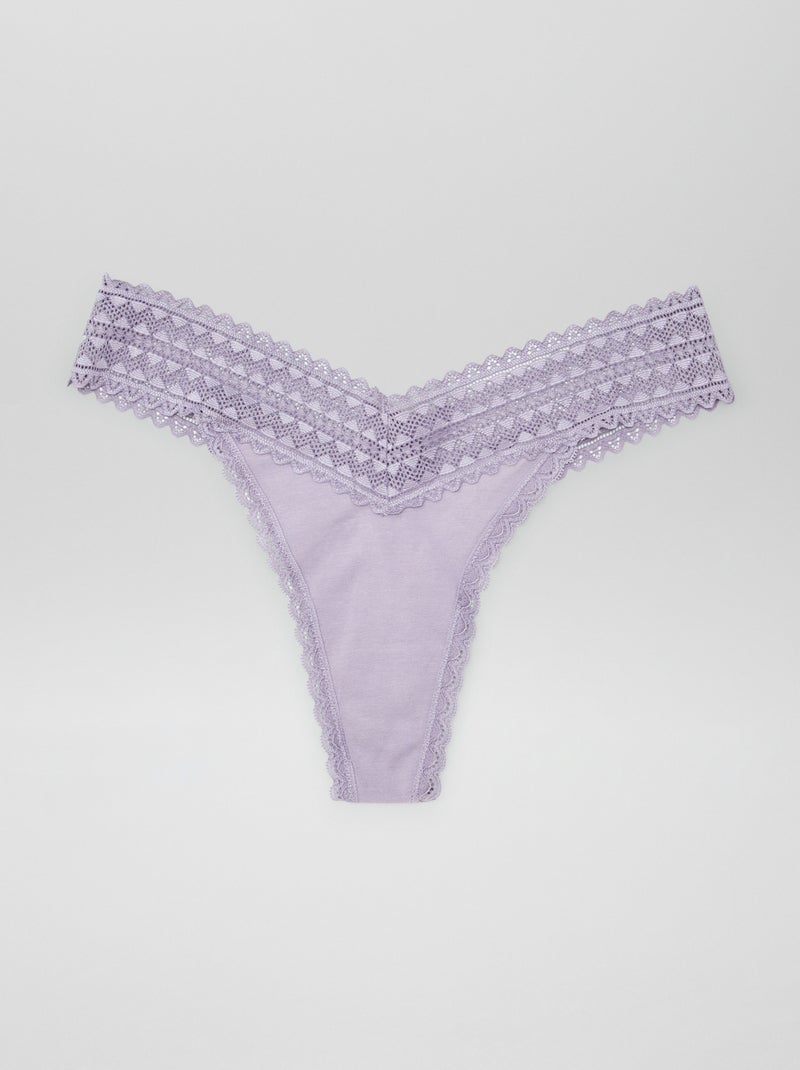 Pack de 3 tangas de algodón y encaje - PURPURA - Mujer - 8.00€ - Kiabi